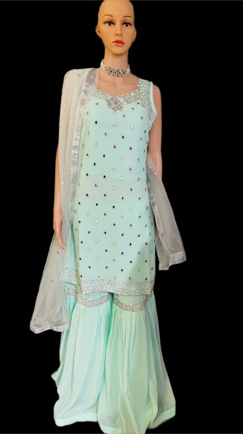 Pastel Light Blue Color Suit With a Flared Gharara - Etsy