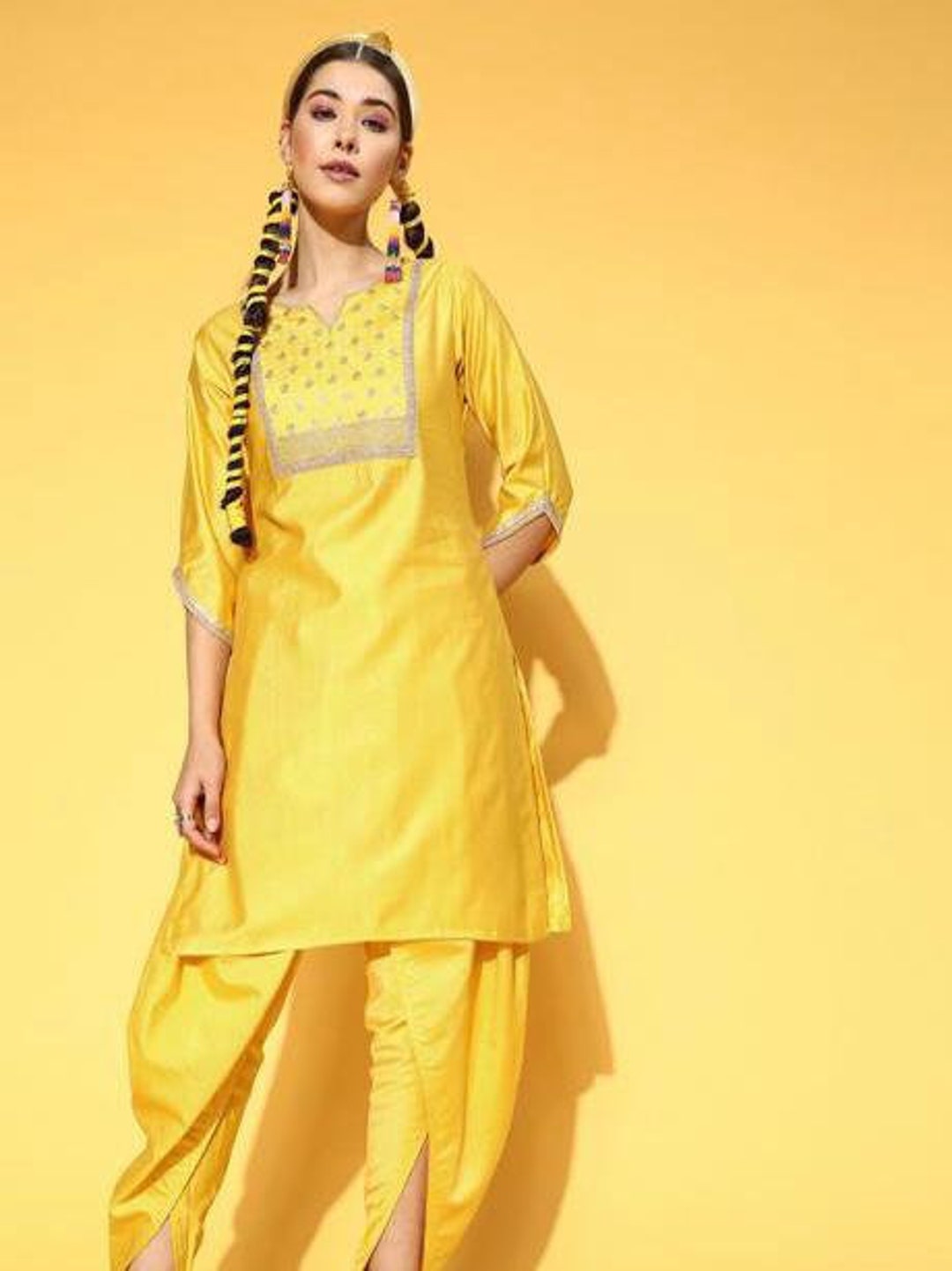 Yellow Color Dhoti Suit Set With Dupatta Enhanced by Resham Embroidery ...