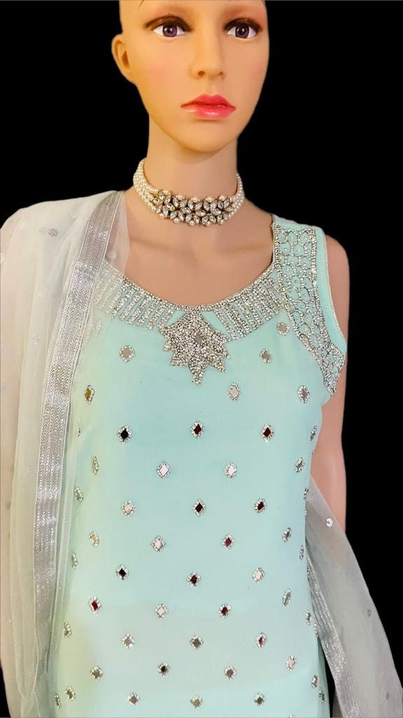 Pastel Light Blue Color Suit With a Flared Gharara - Etsy