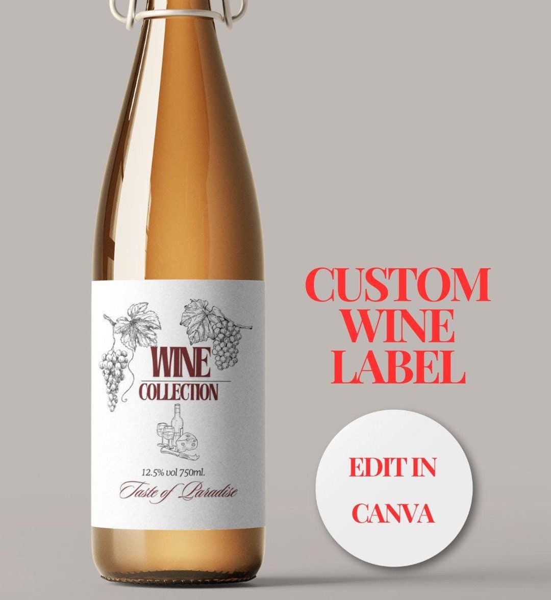 Custom Wine Label, Wine Bottle Label Template 750ml - Editable Wine ...