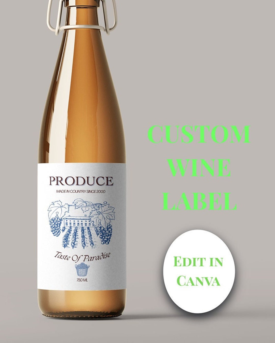 Custom Wine Label, Wine Bottle Label Template 750ml Editable Wine ...