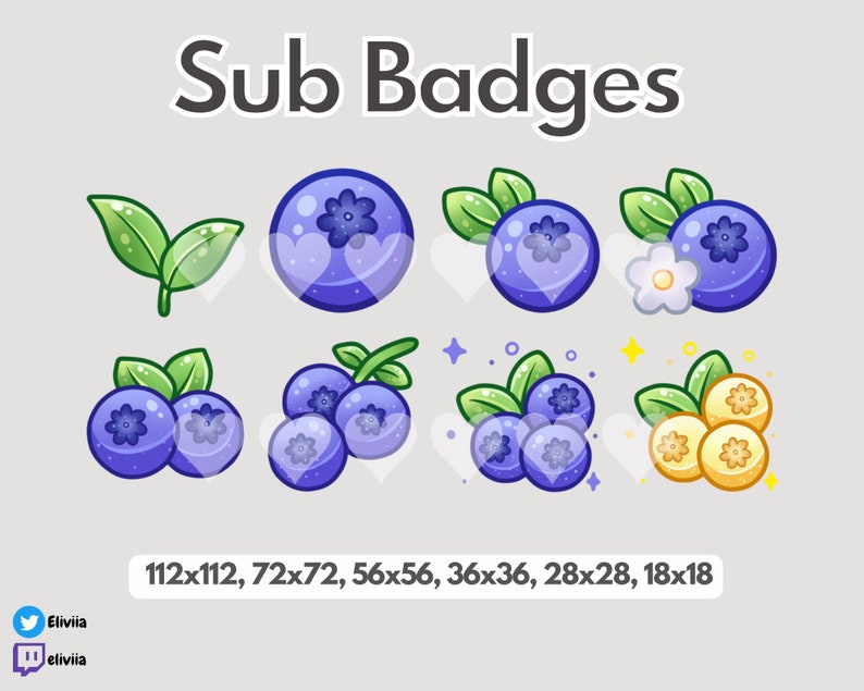 8 Blueberry Blueberries Sub Badges Twitch Sub Bit Badges - Etsy