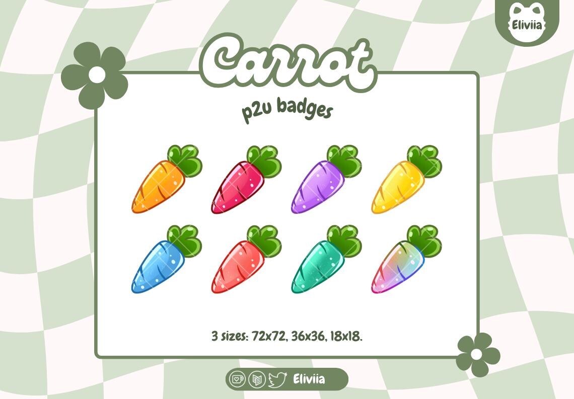 8 Carrot Sub Badges | Twitch Sub| Bit Badges | Discord | Kawaii Badges ...