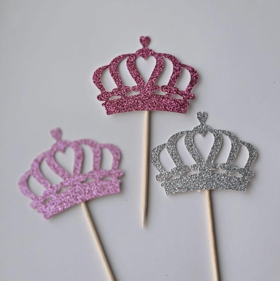 Glitter Crown Cupcake Toppers: Princess Party Decorations - Etsy