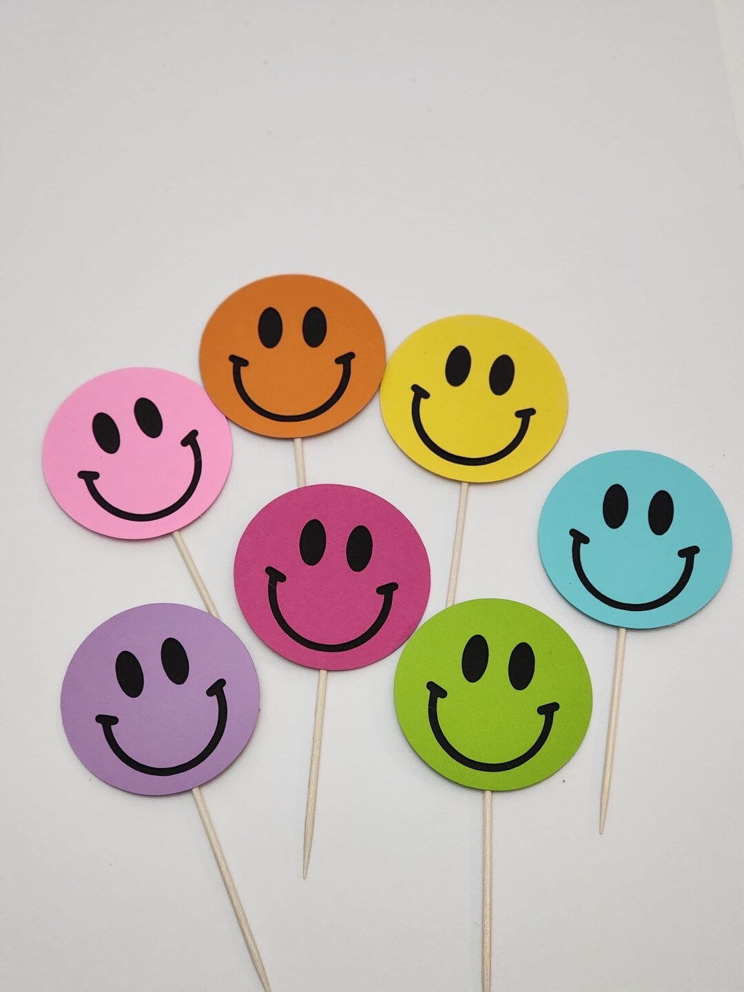 Smiley Cupcake Toppers, Smiley Face Cupcake Toppers, Groovy Cupcake ...
