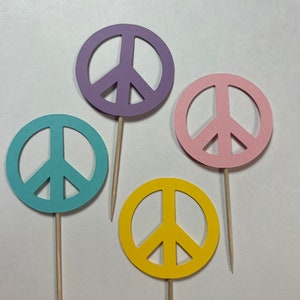 Peace Cupcake Toppers, Peace Sign Toppers, Groovy Cupcake Toppers, Two ...