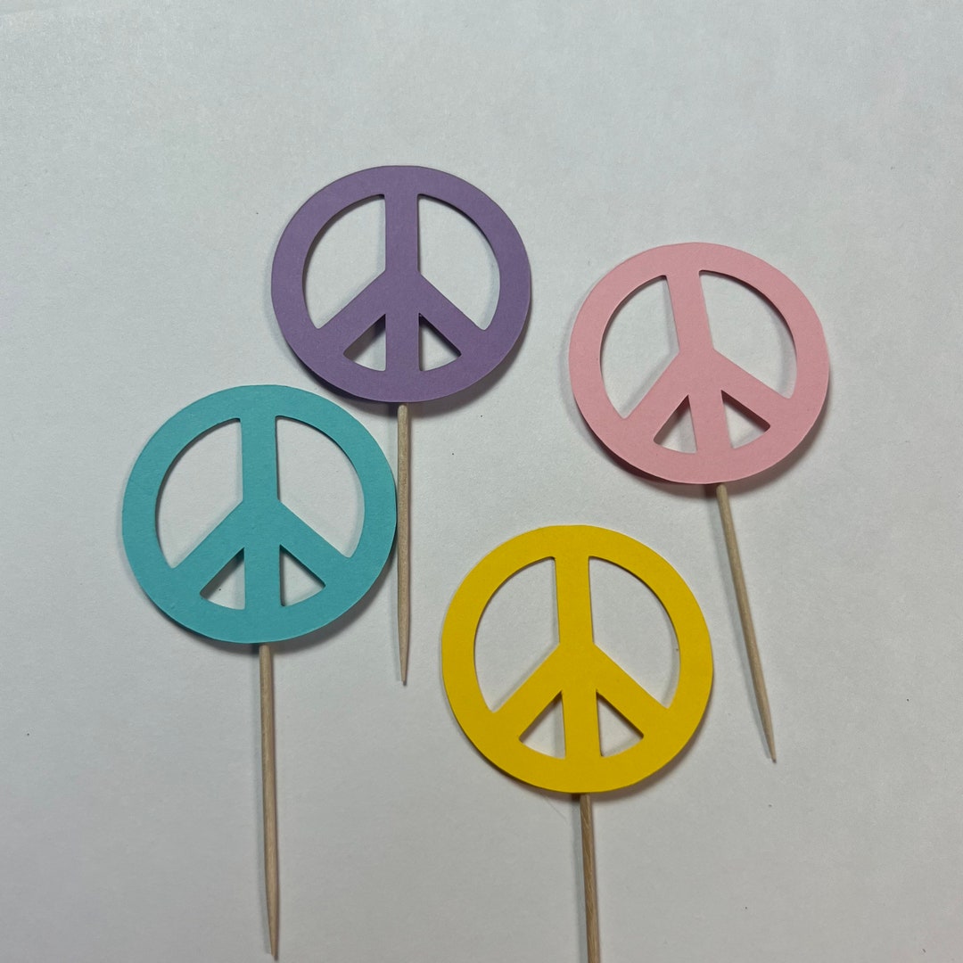 Peace Cupcake Toppers, Peace Sign Toppers, Groovy Cupcake Toppers, Two ...