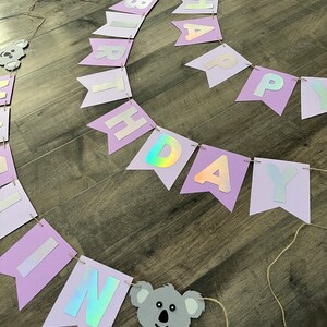 Koala Banner, Koala Birthday Banner, Purple Banner, Holographic Banner ...
