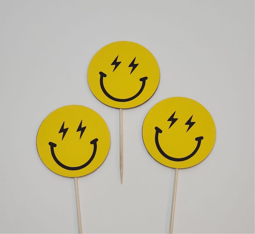 Smiley Cupcake Toppers, Smiley Face Cupcake Toppers, Groovy Cupcake ...