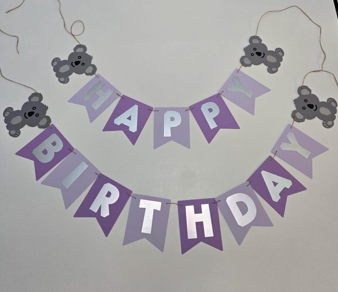 Koala Banner, Koala Birthday Banner, Purple Banner, Holographic Banner ...