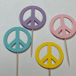 Peace Cupcake Toppers, Peace Sign Toppers, Groovy Cupcake Toppers, Two ...