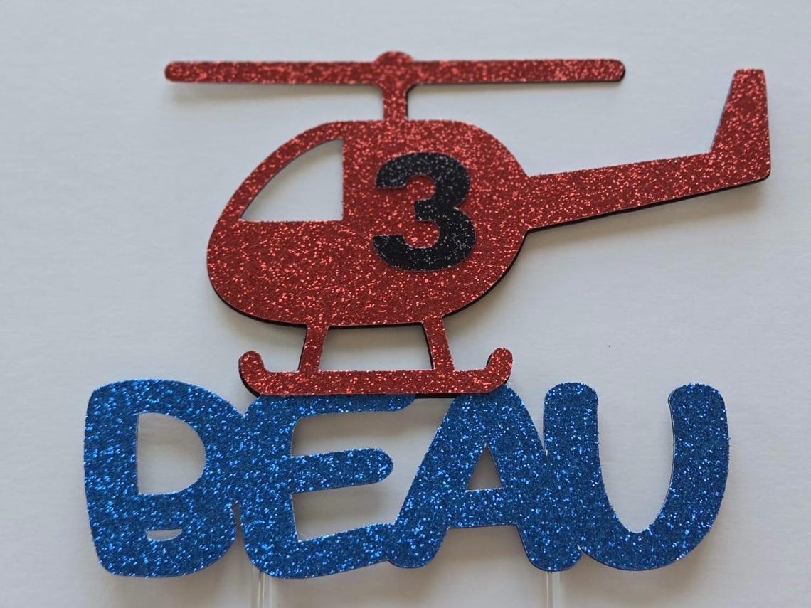 Helicopter Birthday Cake Topper: Glitter Cardstock Chopper Decoration ...