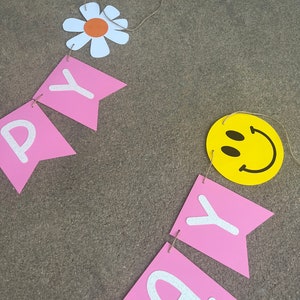 Pink Banner, Groovy Birthday Banner, Peace Banner, Happy Face Banner ...