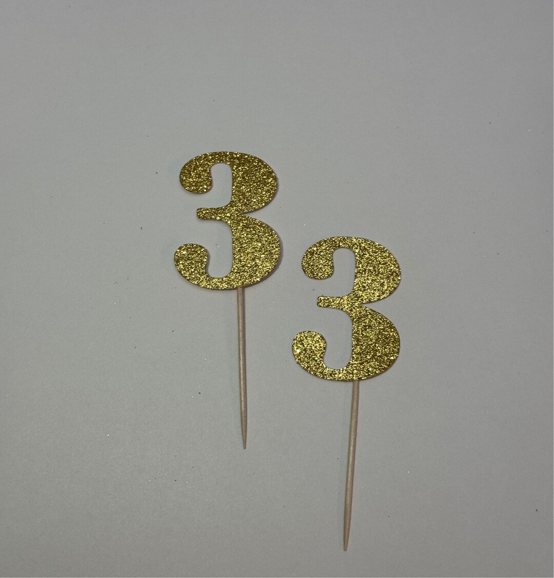 Three Cupcake Topper, Third Birthday Cupcake Toppers, Three Cupcake ...