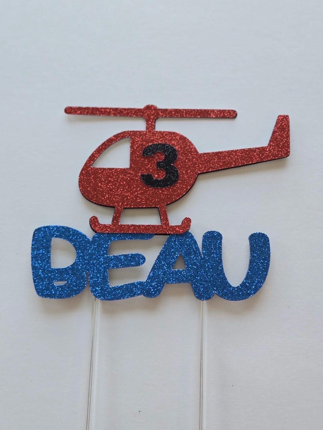 Helicopter Birthday Cake Topper: Glitter Cardstock Chopper Decoration ...