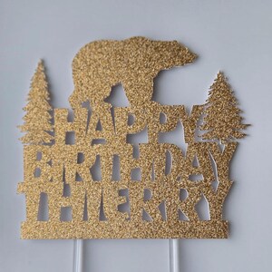 Grizzly Bear Birthday Cake Topper: Sparkle Paper Decoration - Etsy