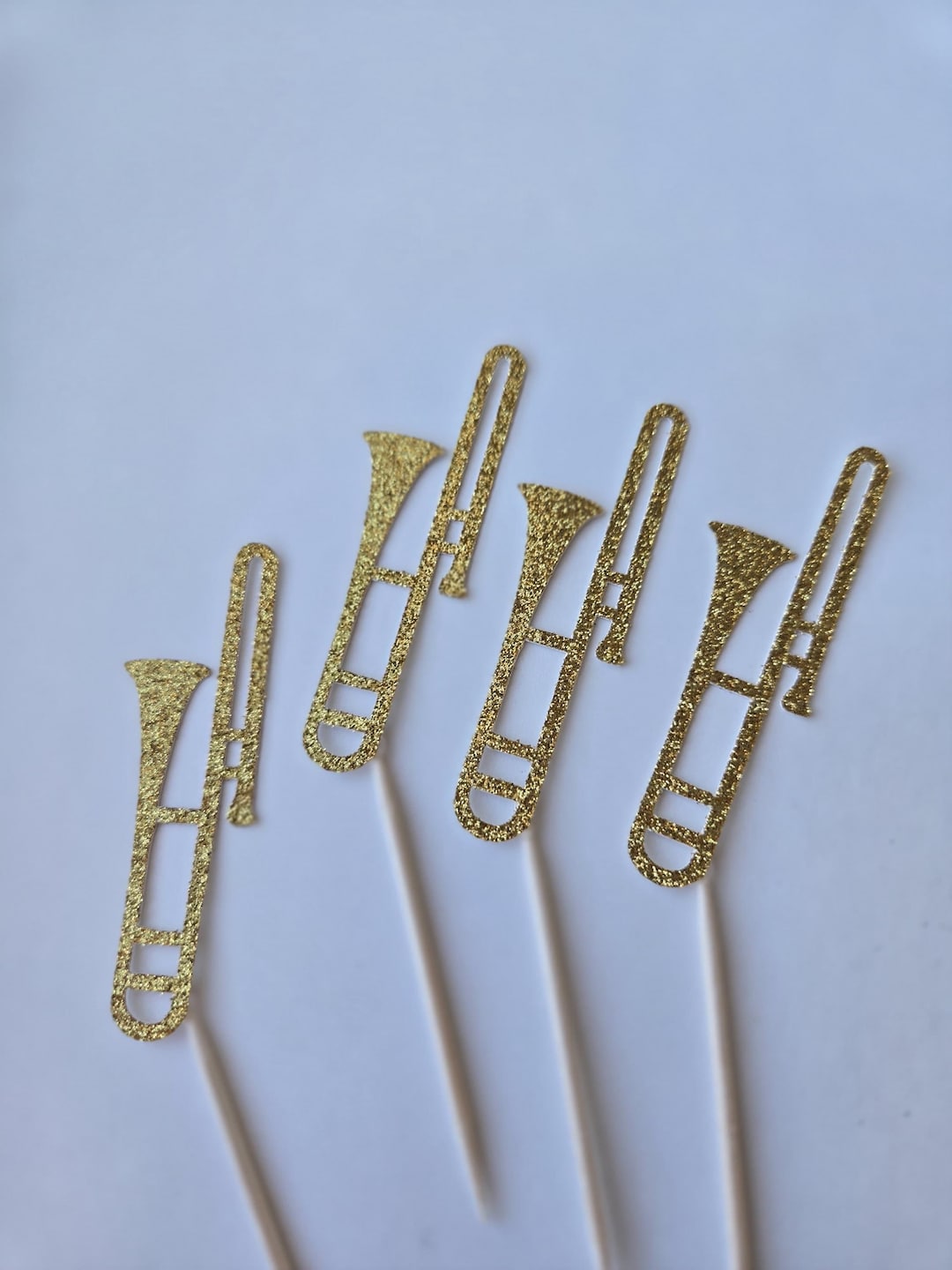 Trombone Cupcake Toppers: Gold Glitter Band Party Decorations (set of ...