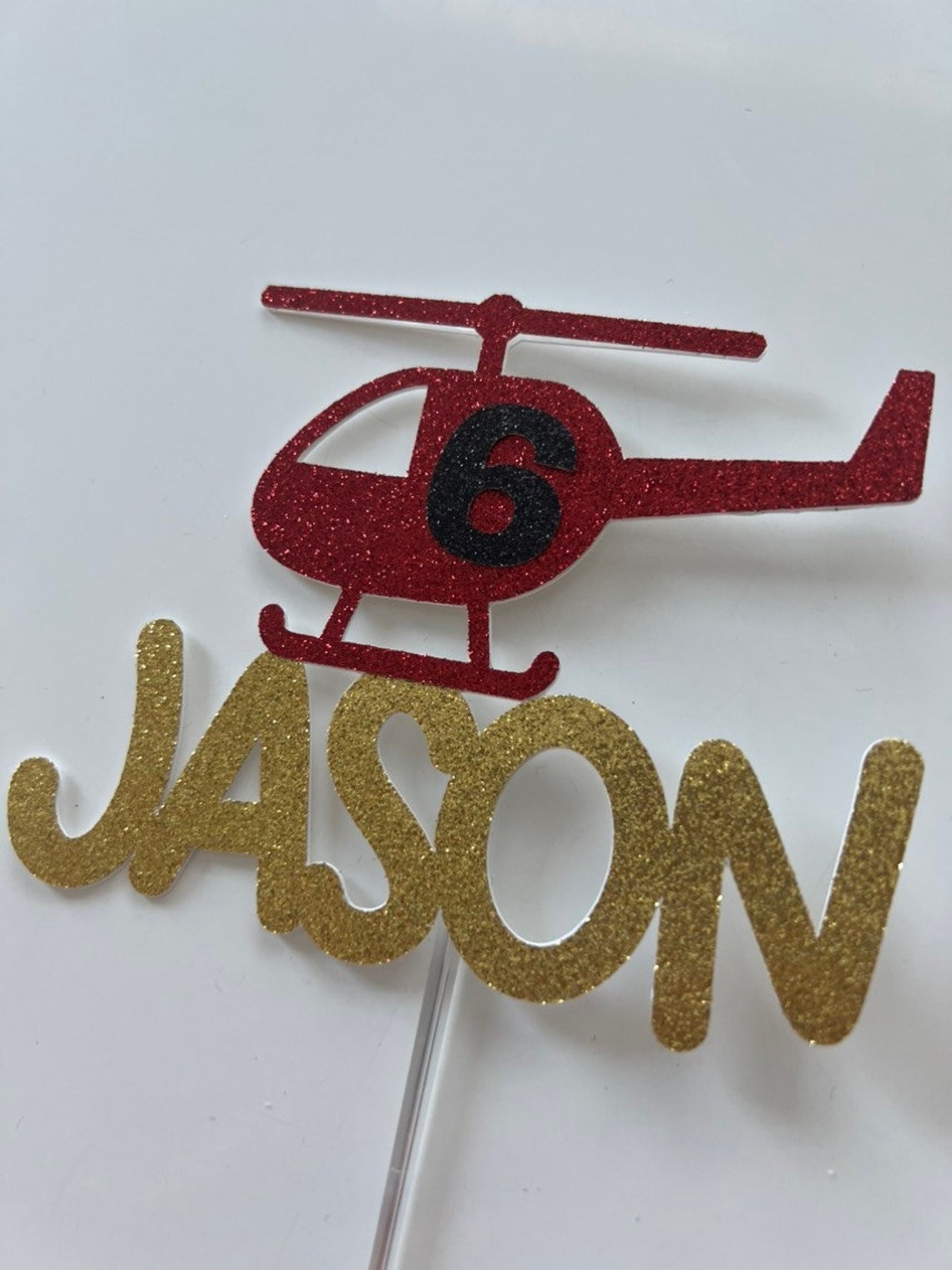 Helicopter Birthday Cake Topper: Glitter Cardstock Chopper Decoration ...