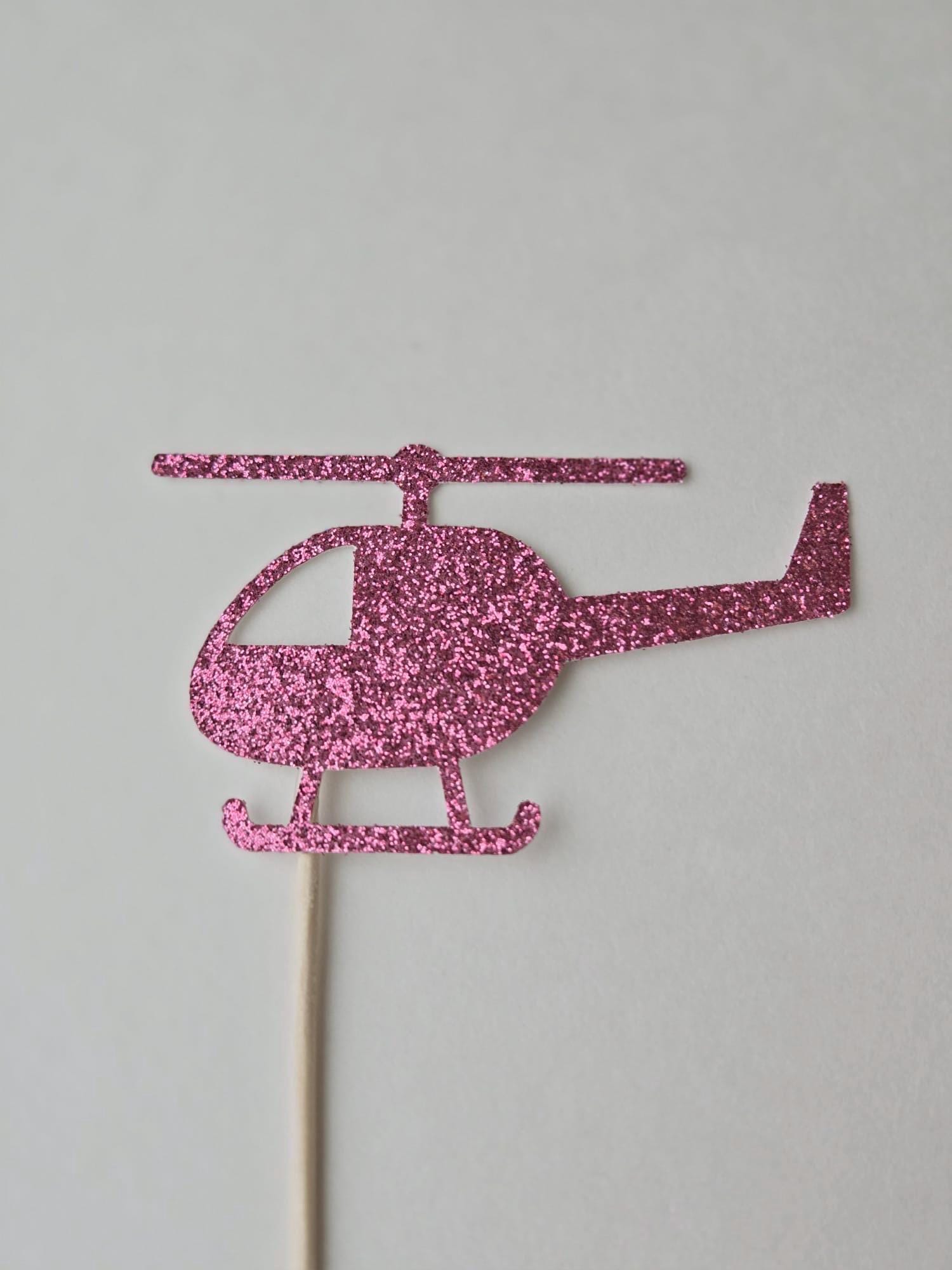 Helicopter Cupcake Toppers: Pink Glitter Chopper Party Decor (set of 12 ...