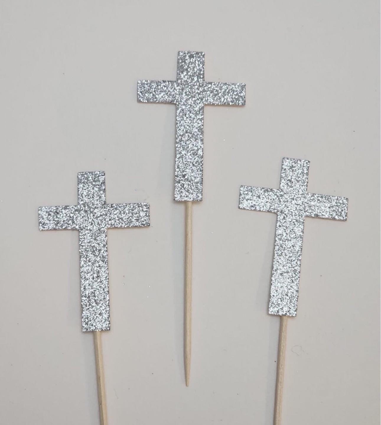 Cross Cupcake Toppers: Gold Glitter Christening Communion Decorations ...