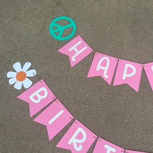 Pink Banner, Groovy Birthday Banner, Peace Banner, Happy Face Banner ...