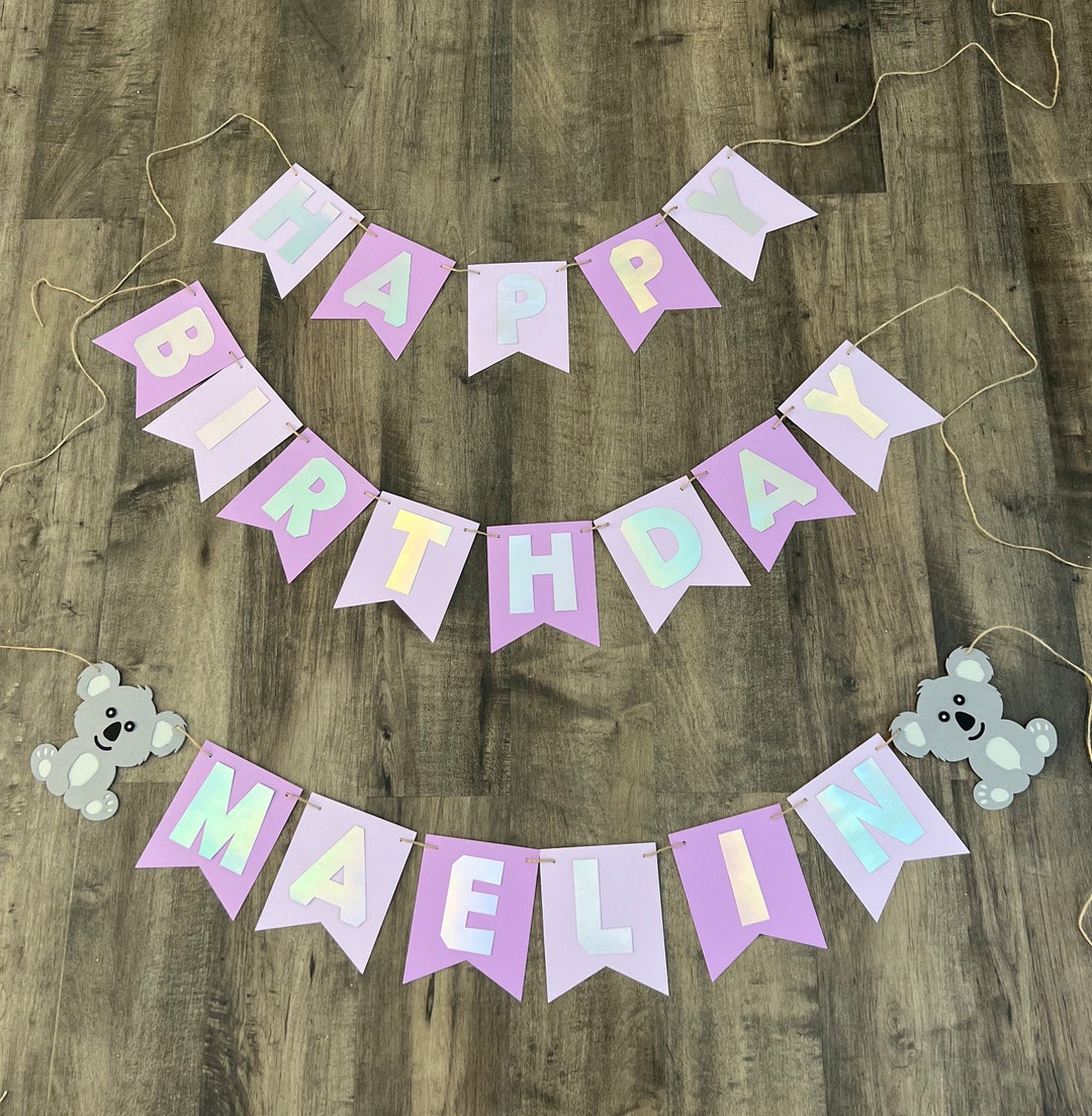 Koala Banner, Koala Birthday Banner, Purple Banner, Holographic Banner ...