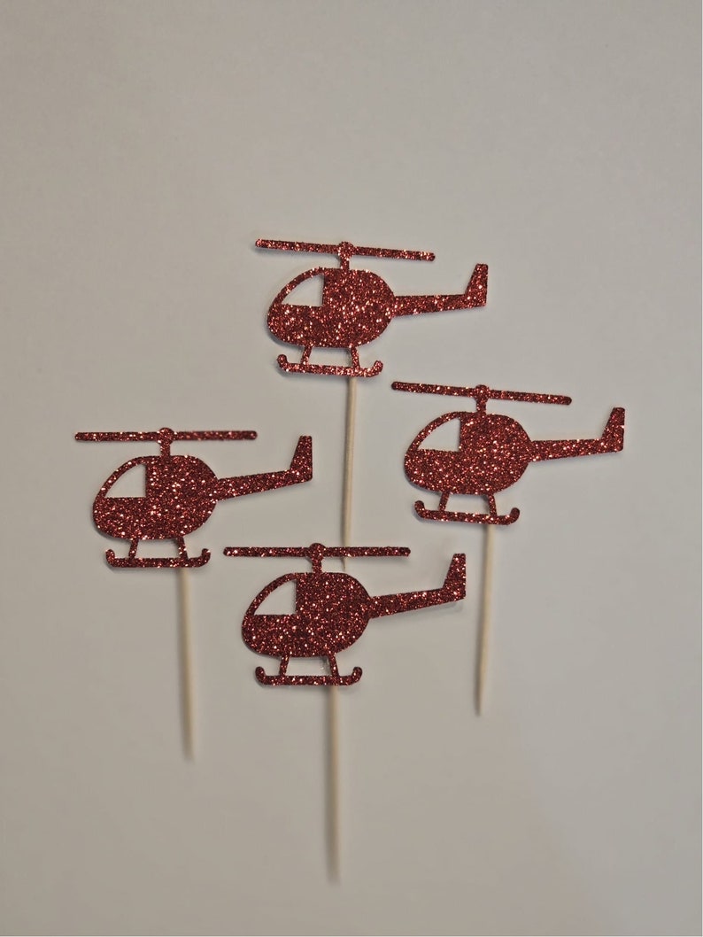 Helicopter Cupcake Toppers: Pink Glitter Chopper Party Decor (set of 12 ...