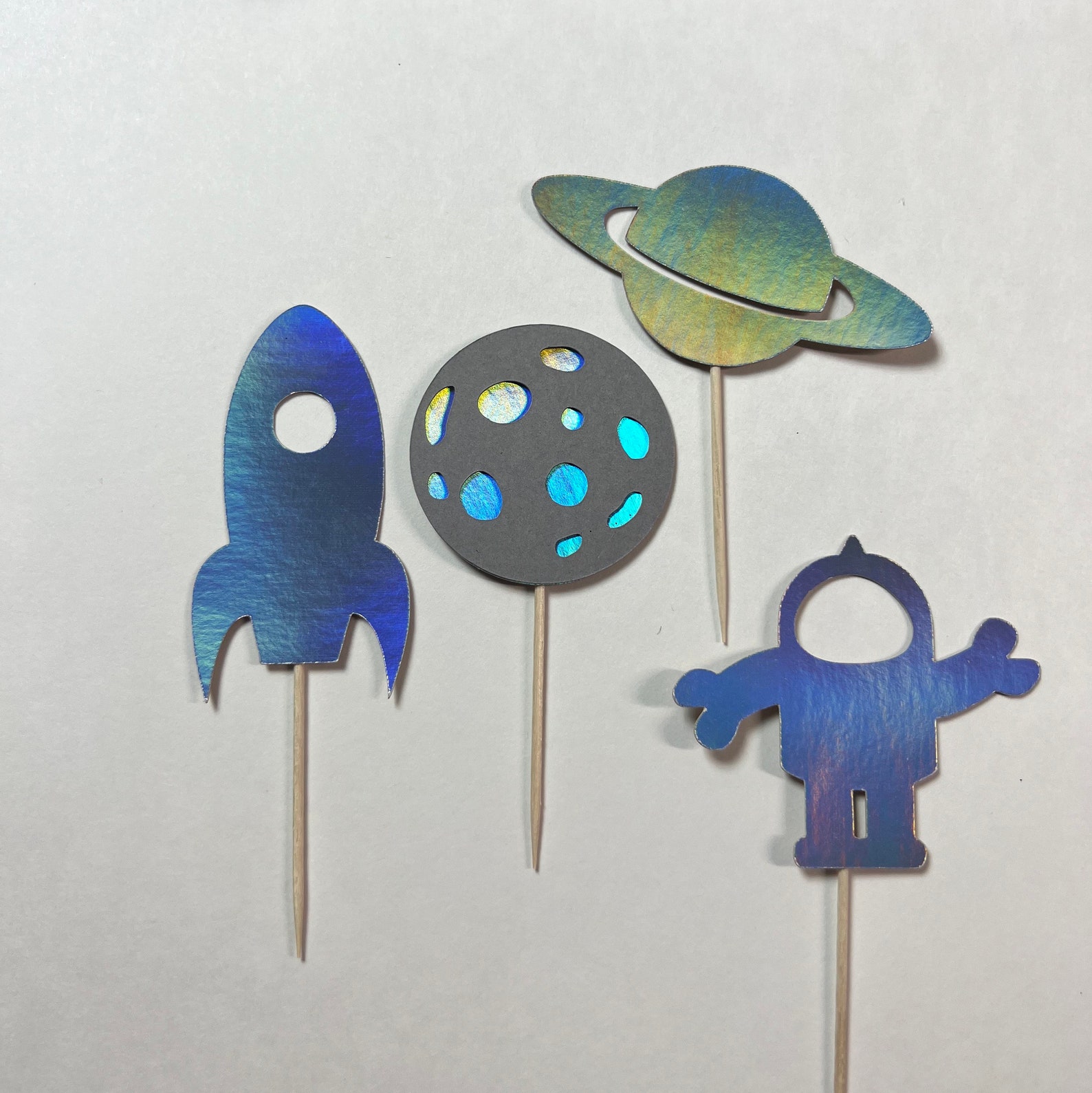 Space Cupcake Toppers: Astronaut, Rocket, Planet - Set of 12 - Etsy