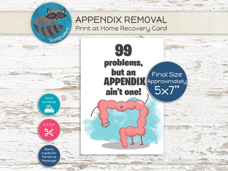 Funny Appendix Removal Surgery Card and Envelope Printable - Etsy
