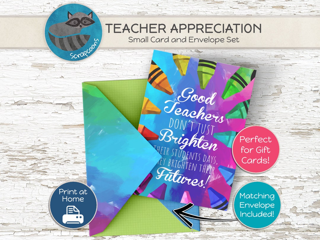 Printable Teacher Thank You Card – Crayon Design Gift Card Holder PDF ...