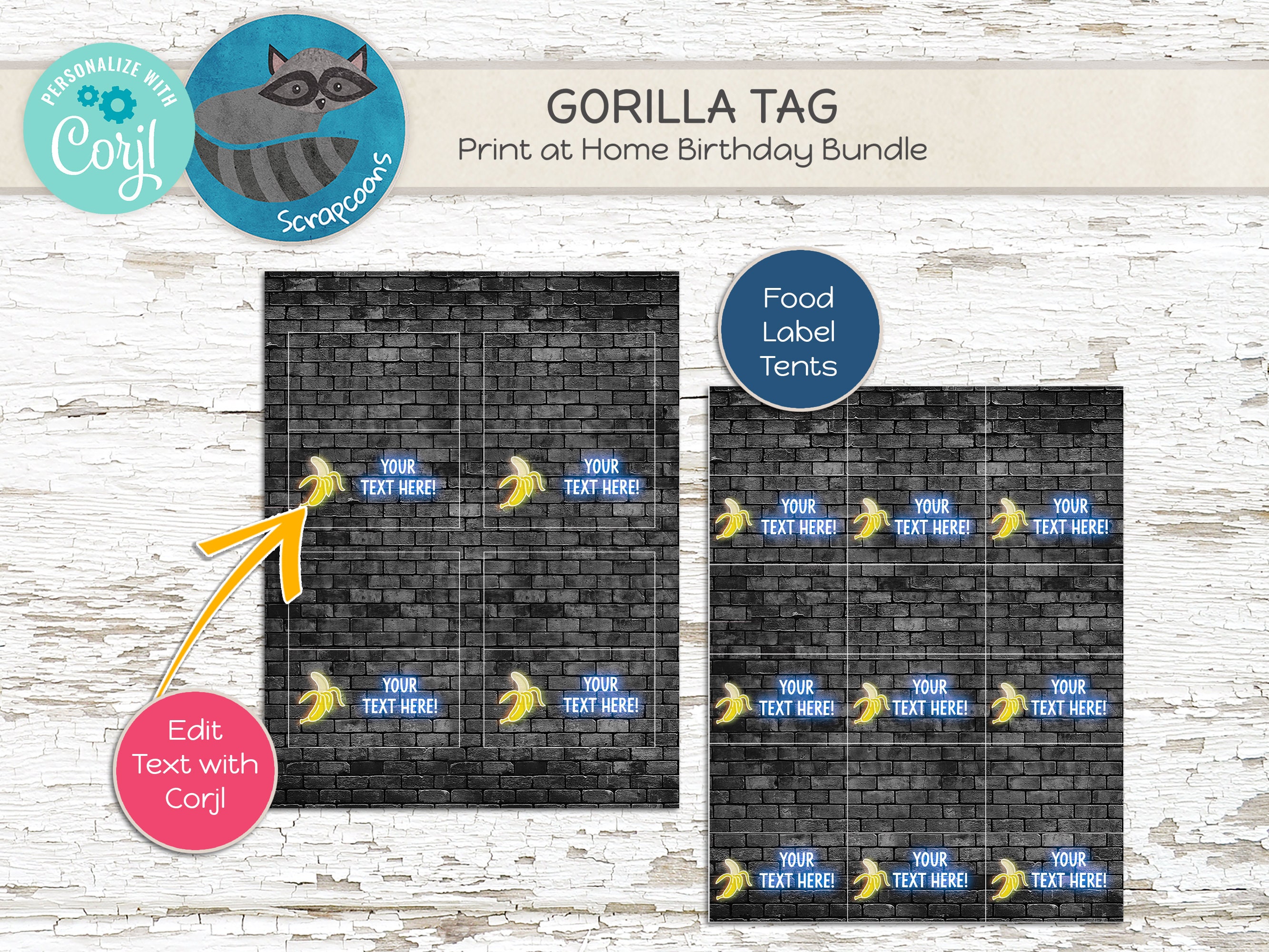 Gorilla Tag Birthday Bundle - Print at Home Invite, Water Bottle Labels ...