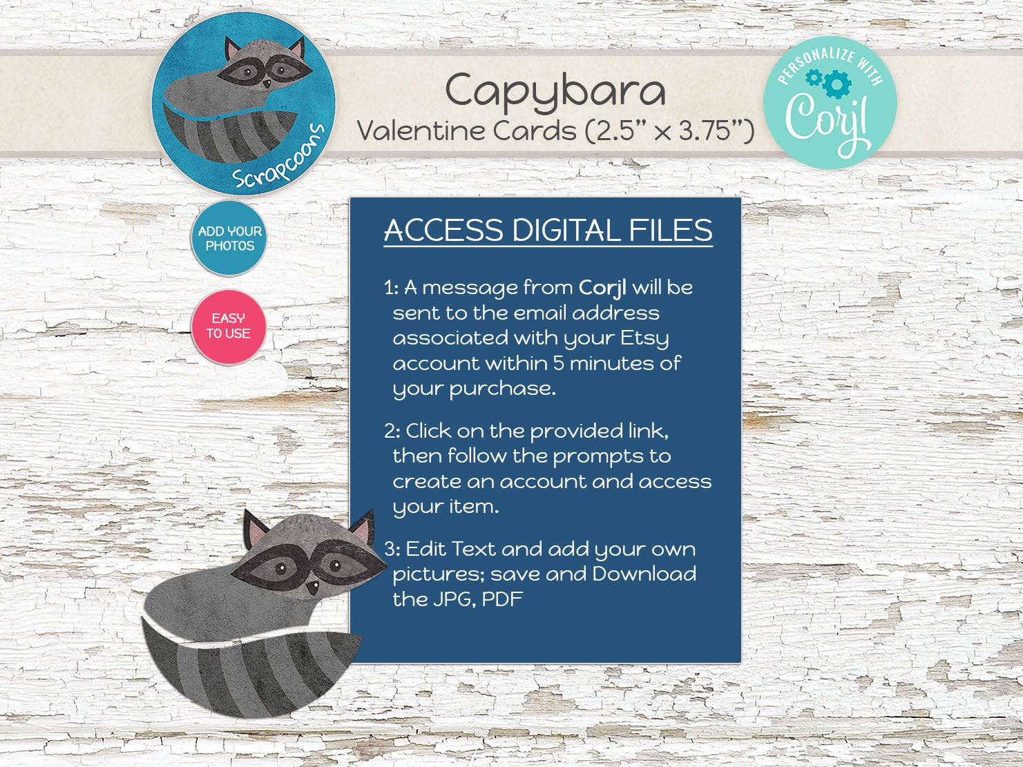 Capybara Valentine's Day Card Printable - Etsy