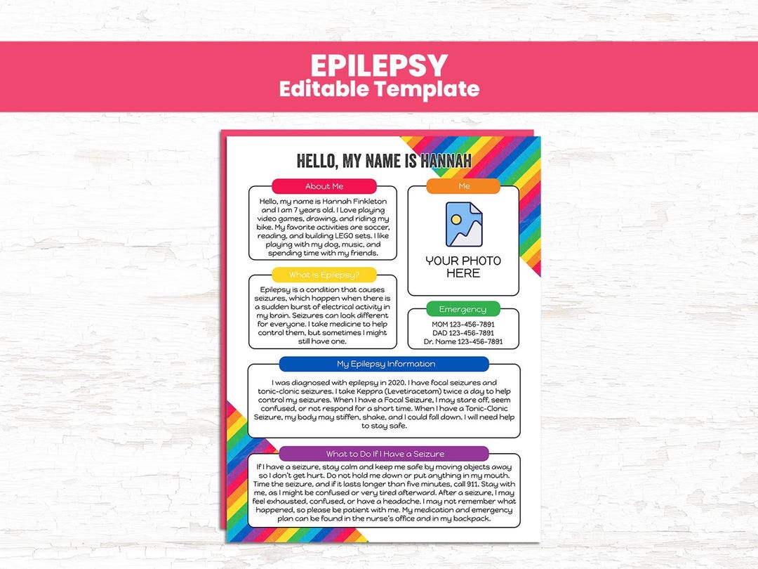 Epilepsy All About Me Template | Easy-to-edit Corjl Printable | School ...