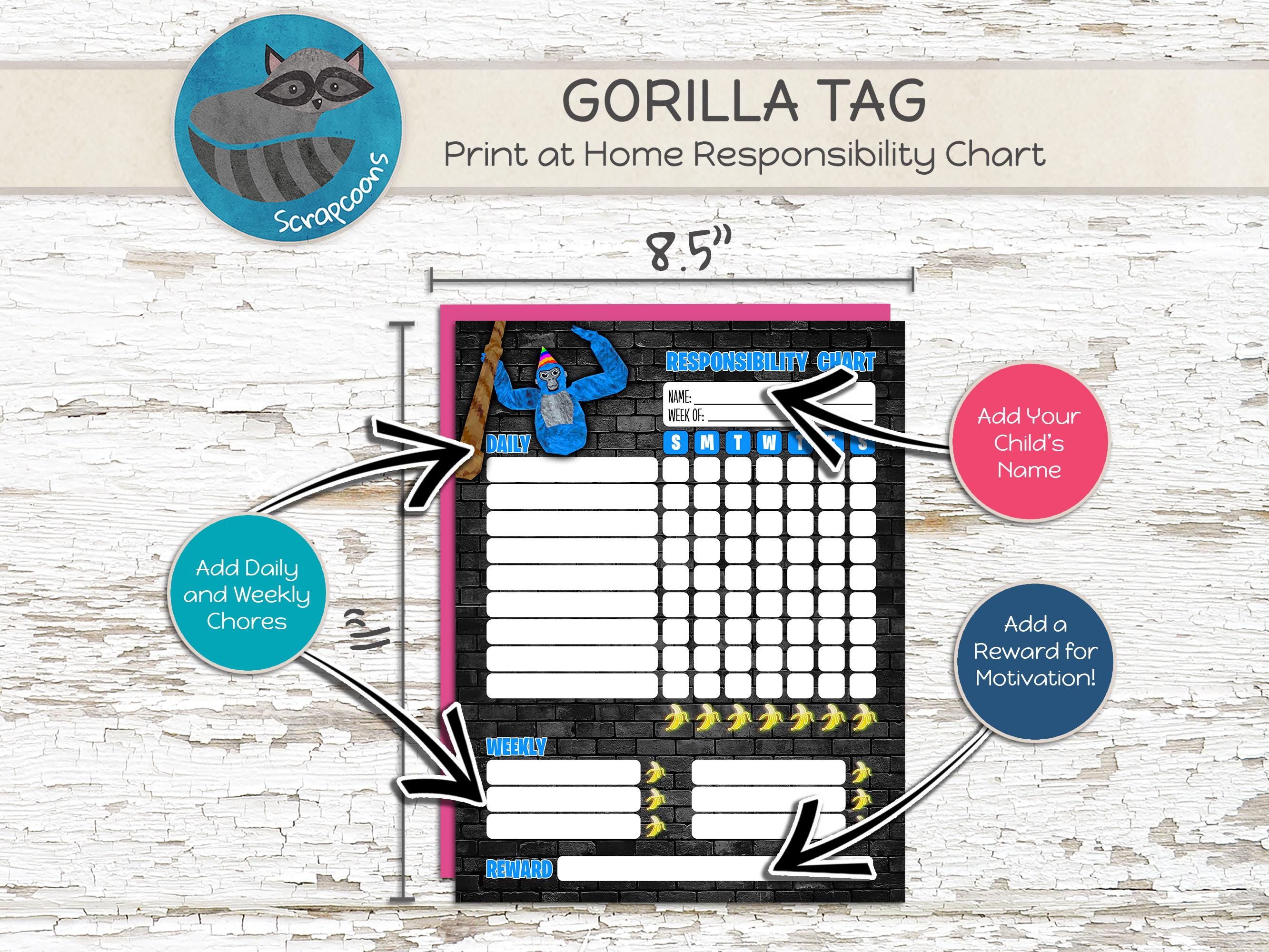 Gorilla Tag Chore Chart for Kids - Digital Download - Etsy UK