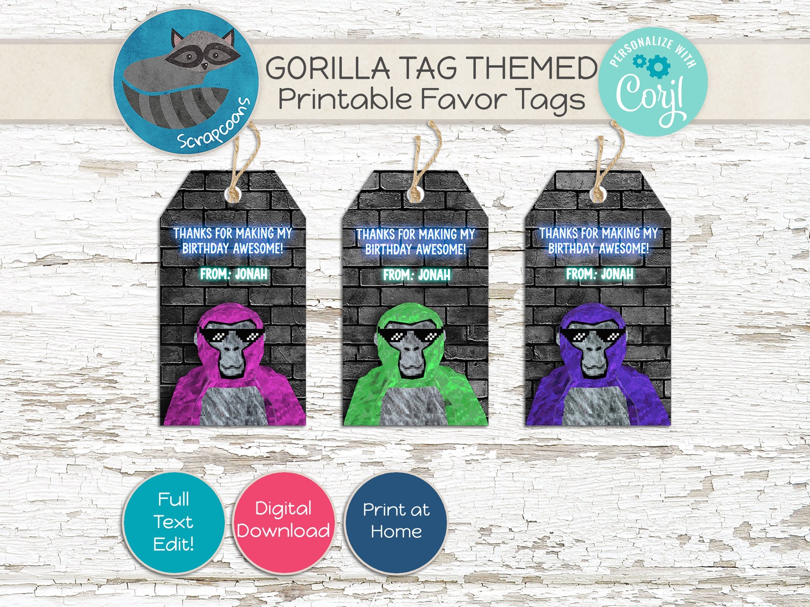 Gorilla Tag Themed Party Favor Tags - Printable and Ready to Print at ...