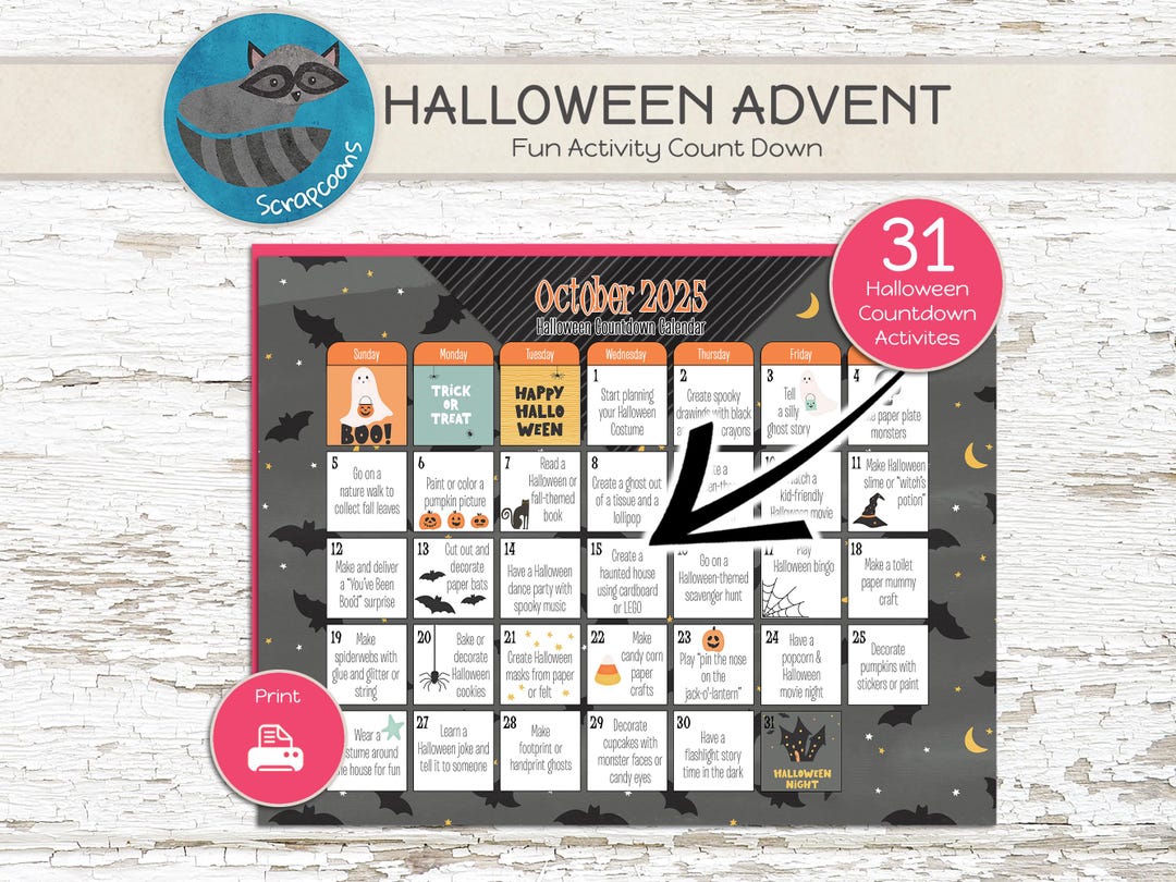 Halloween Countdown Calendar Printable: Kids' 31-day Activity Advent - Etsy