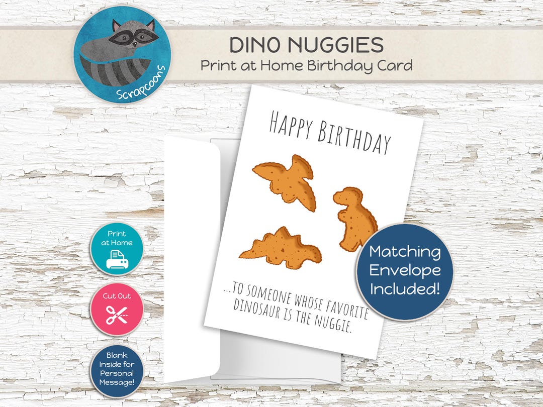 Funny Dino Nuggie Birthday Card | Printable 5x7 Download With Envelope ...