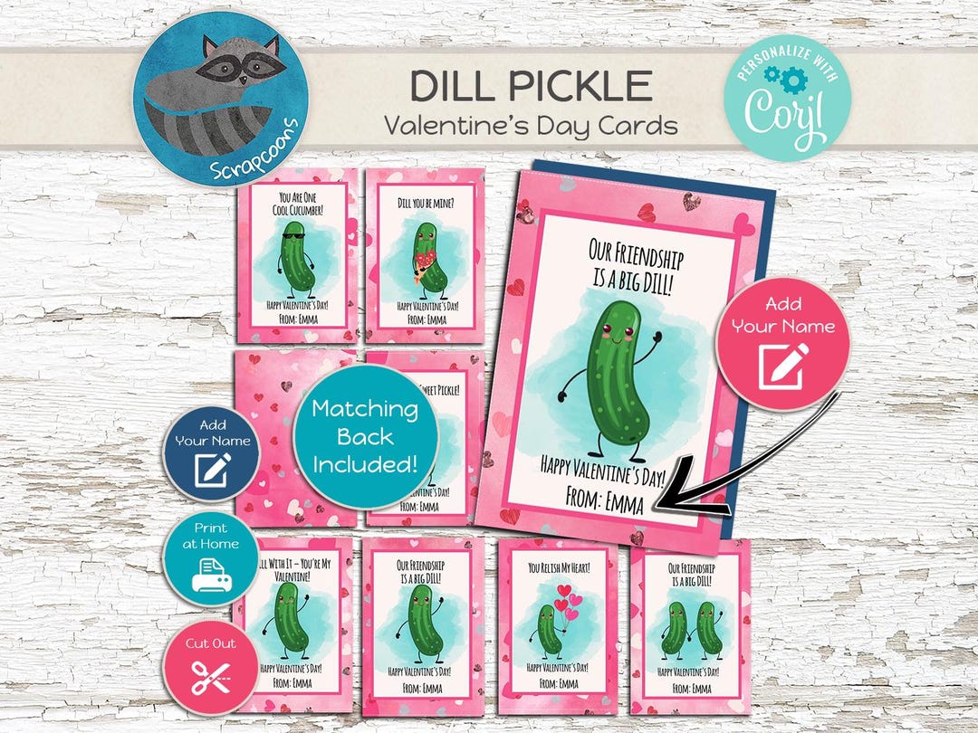 Pickle Valentine Cards - Funny Printable for Kids & Classroom Exchange ...
