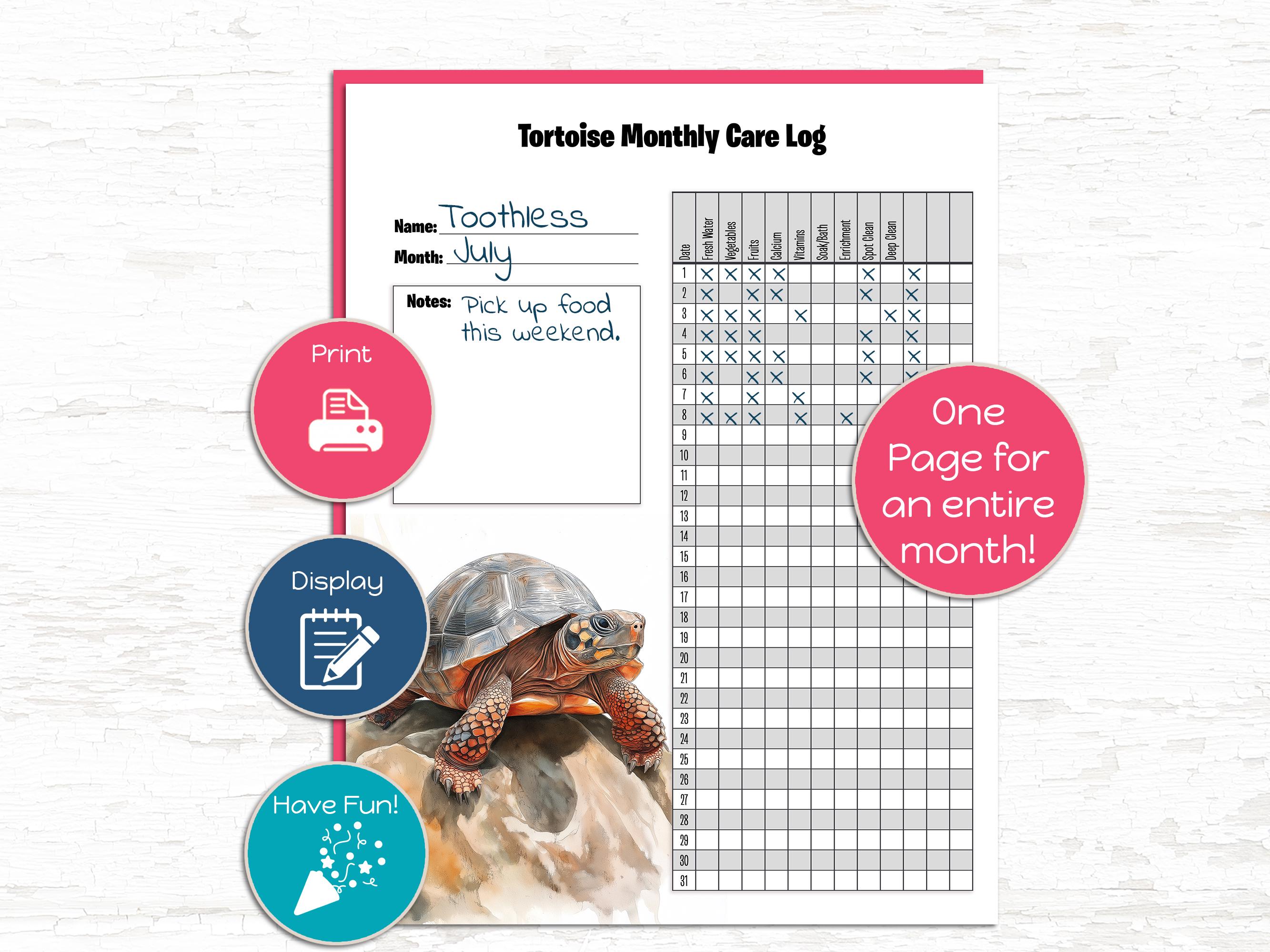 Tortoise Care Log Printable | Reptile Feeding & Habitat Tracker PDF ...