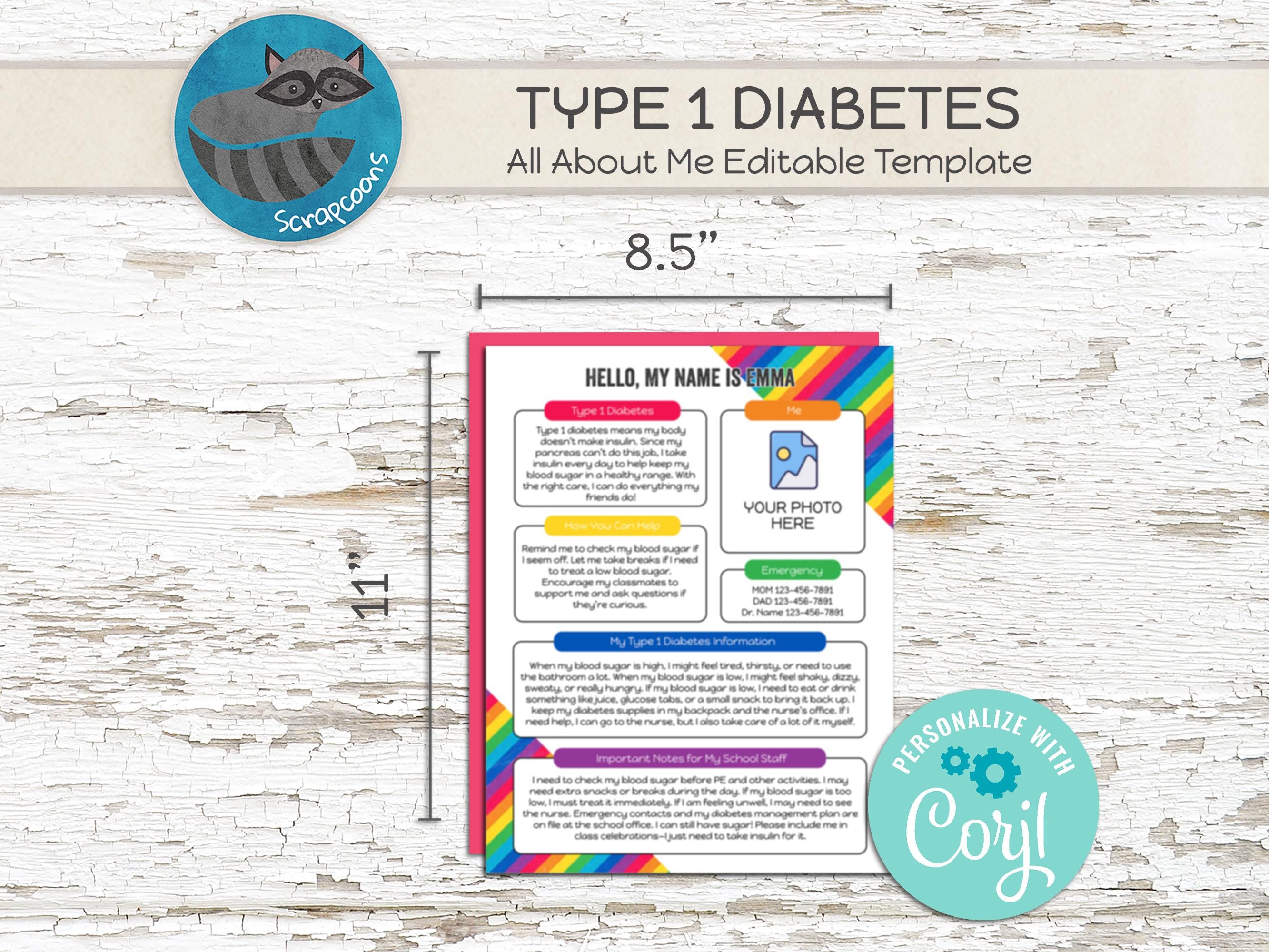 Type 1 Diabetes School Info Sheet for Kids | Editable Care Form ...