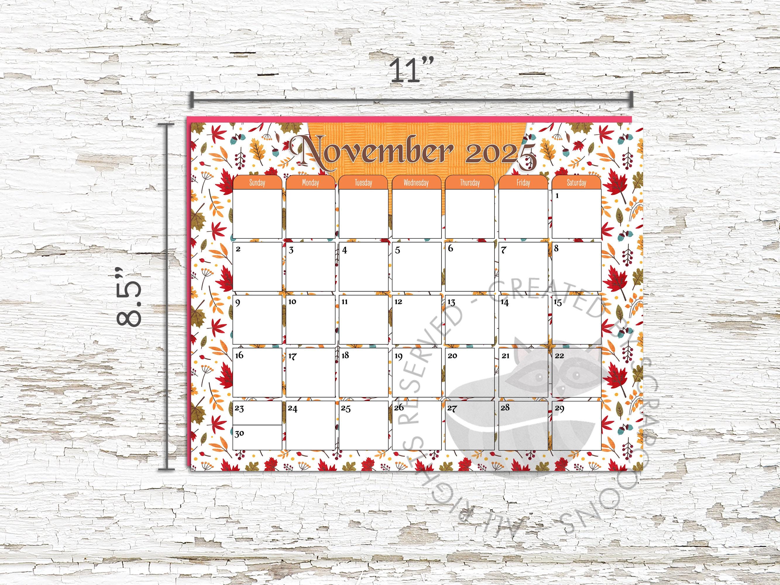 November 2025 Printable Calendar – Kids Classroom Homeschool PDF & JPG ...