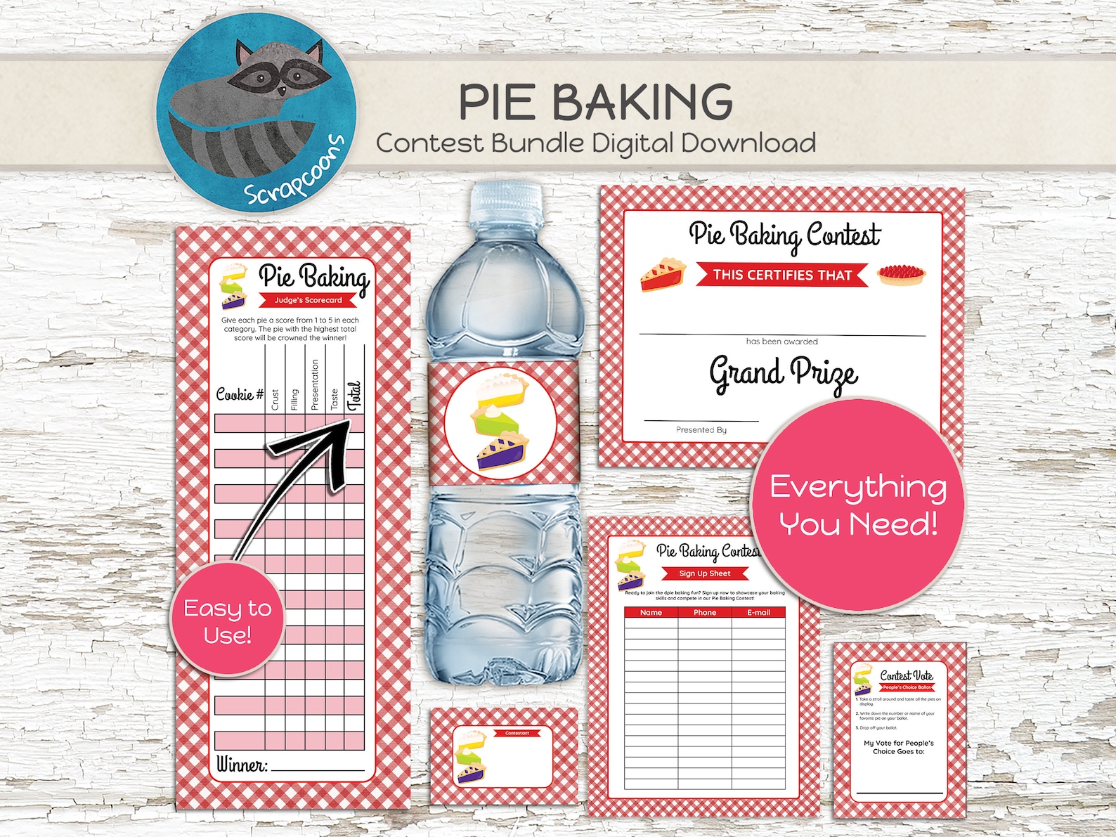 Pie Baking Contest Bundle, Sign up Sheet, Voting Ballot, Judge's Score ...