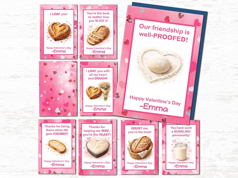 Sourdough Bread Valentine Cards | Set of 8 Printable With Adorable Puns ...