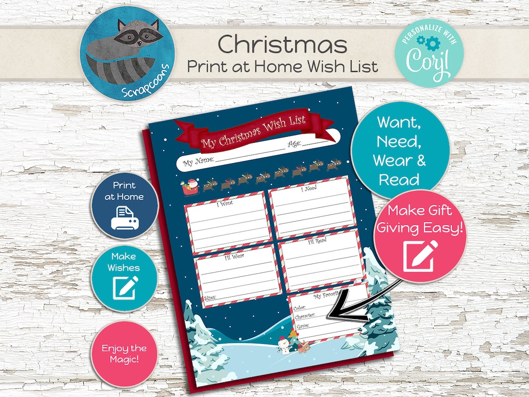 Christmas Want Need Wear Read Kids' Wish List - Etsy