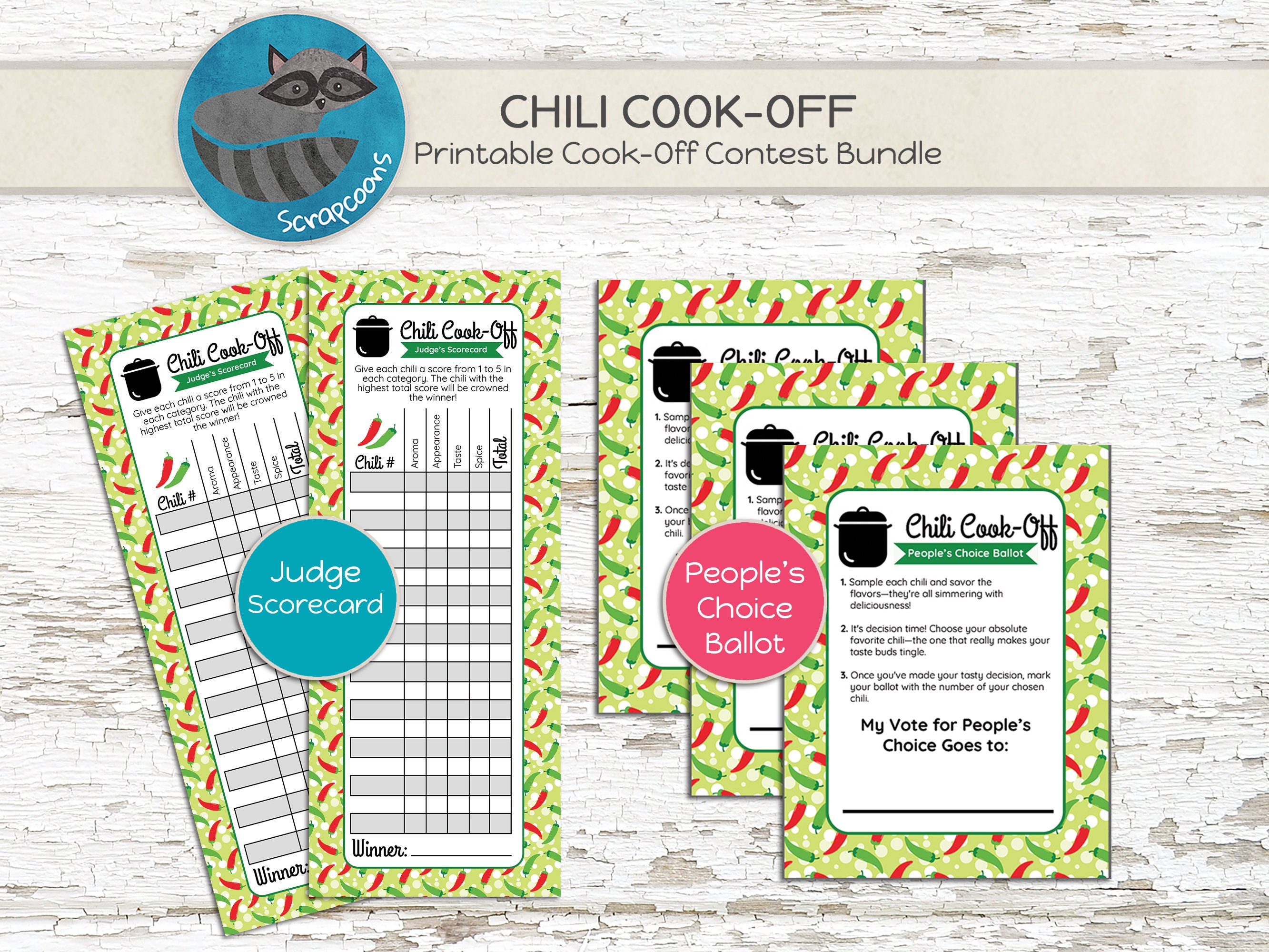 Chili Cook-off Printable Bundle, Sign up Sheet, Voting Ballots, Judge's ...