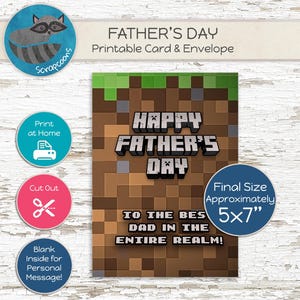 Father's Day Minecraft Card & Printable Envelope | Gamer Dad Gift ...