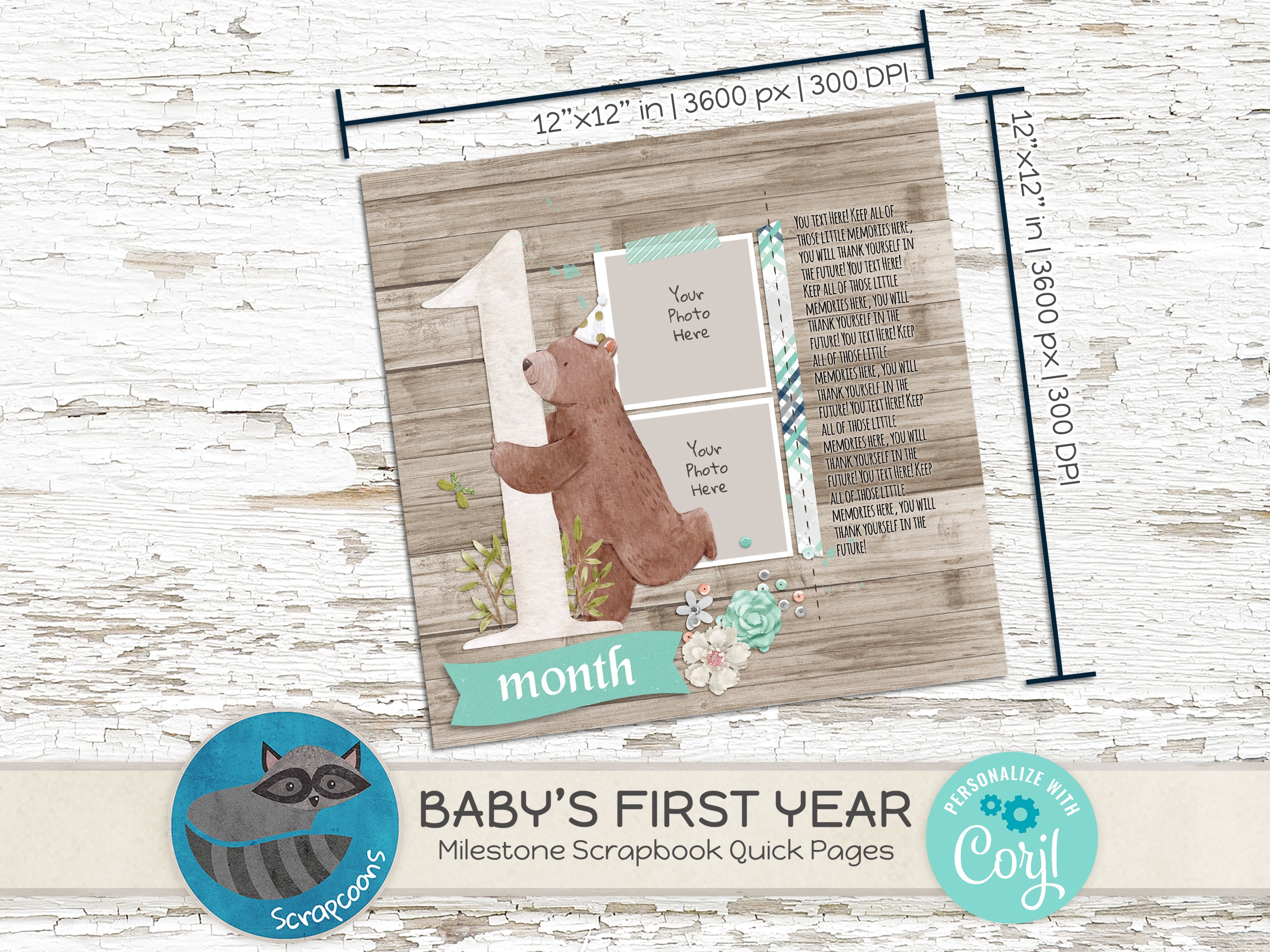 Baby's 1st Year Scrapbook Pages - Monthly Templates for DIY Baby Memory ...