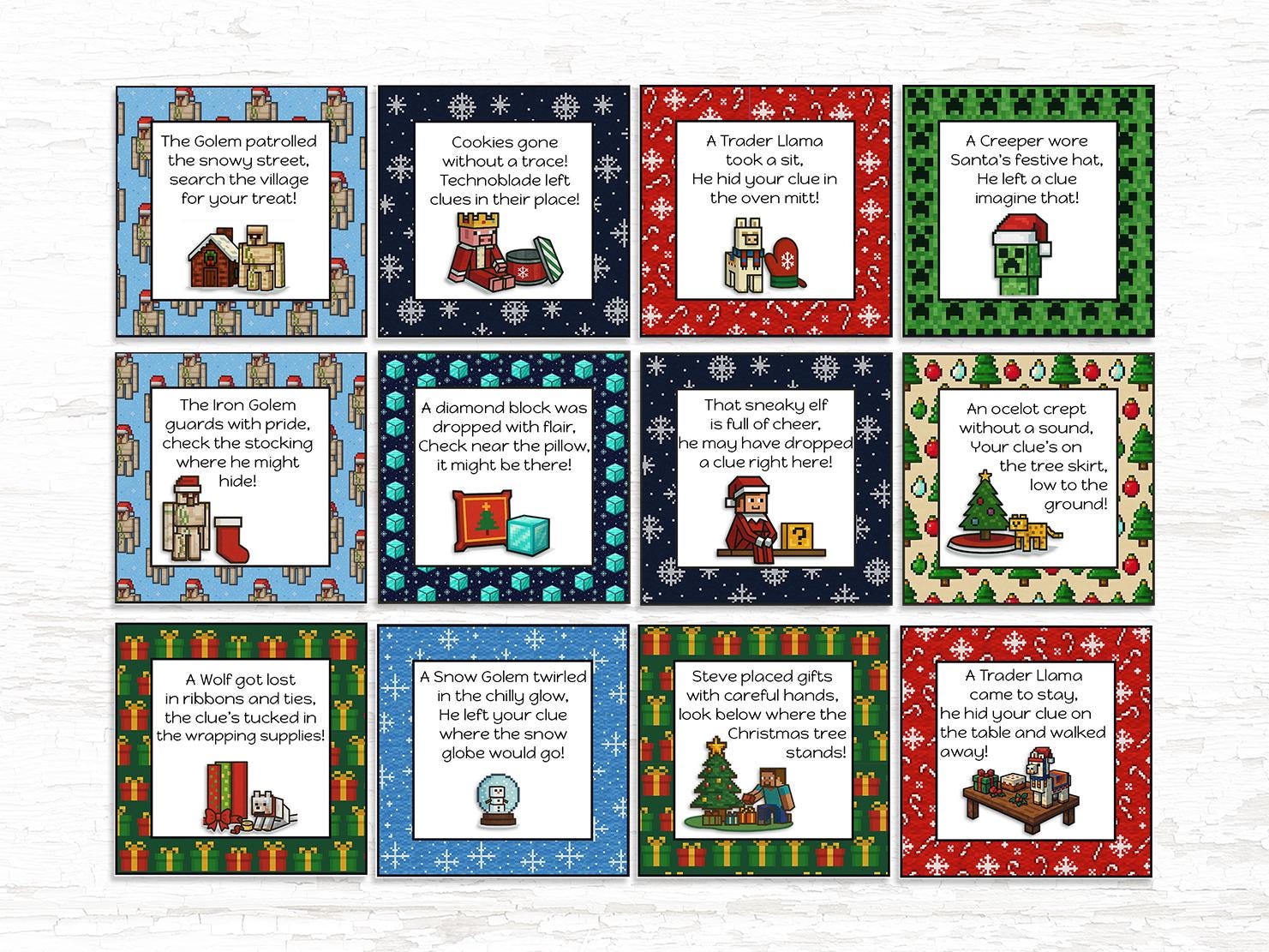Christmas Pixel Miner Scavenger Hunt Cards: Printable Rhyming Clues for ...