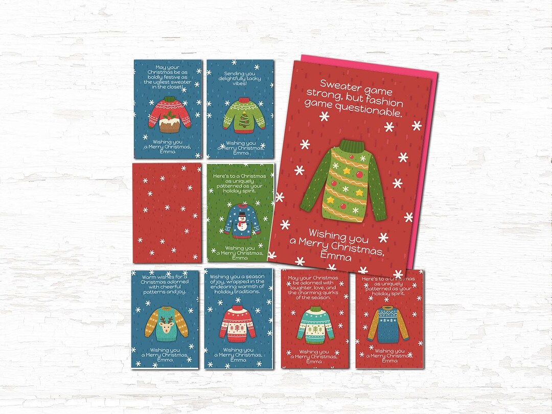 Ugly Sweater Gift Tag Printable: Editable Corjl Christmas Favor ...