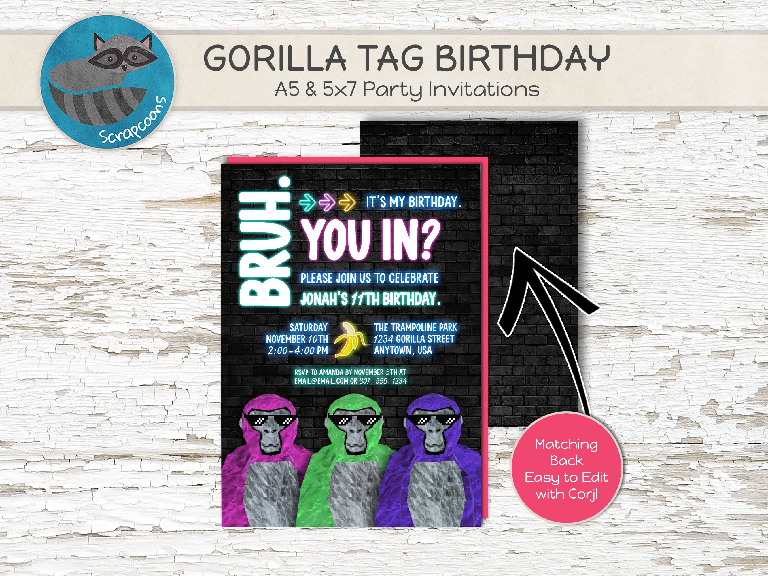 Gorilla Tag Birthday Invite, Editable Instant Download - Etsy